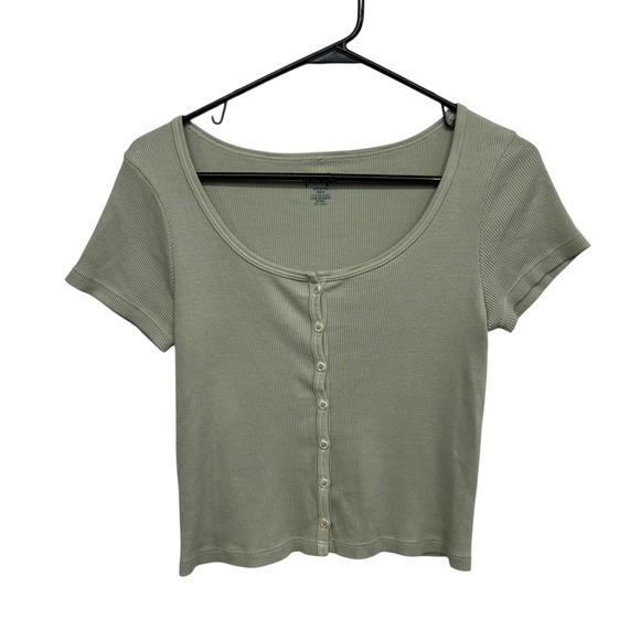 Brandy Melville | Tops | Y2k Ribbed Button Front Crop Top Xs Sage Green ...